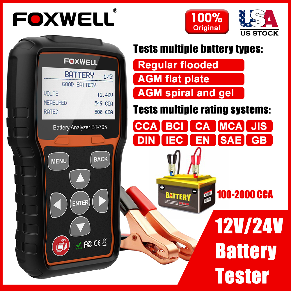 Foxwell BT705 Car Battery Health Analyzer 12V 24V Cranking Charging ...