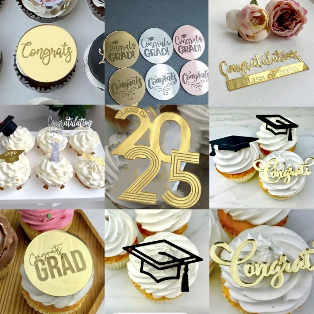 12 Pieces Congrats Grad Cupcake Toppers, Happy Graduation Acrylic Cake ...