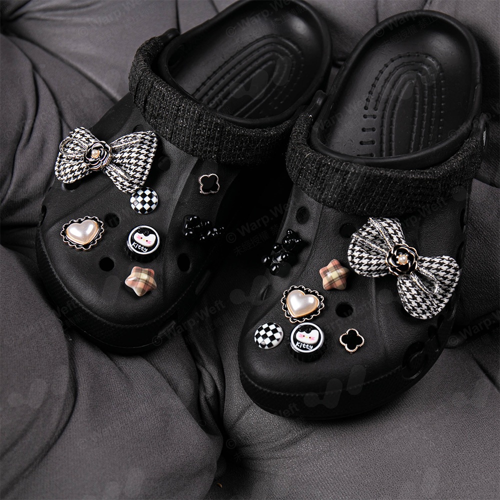 Black and White Check Bow Jibbitz Crocs Decorated, Internet celebrity ...
