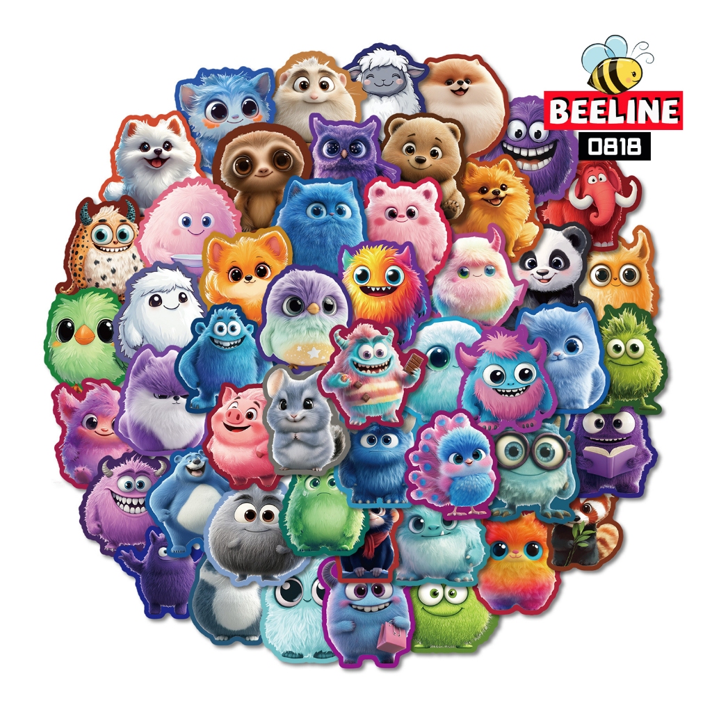 Beeline 50 Pcs Plush Animal Stickers Cartoon Diy Decor Waterproof ...