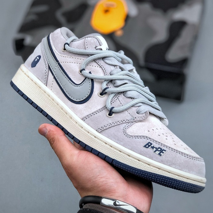 Air Jordan 1 Low AJ1 Grey blue drawstring high-end custom low top retro ...