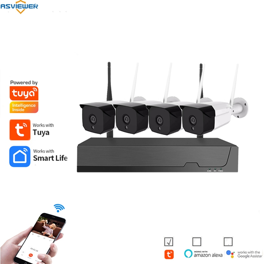 Outdoor Tuya NVR Kits 4CH NVR 4pcs IP Wifi Waterproof Camera 2MP Smart ...