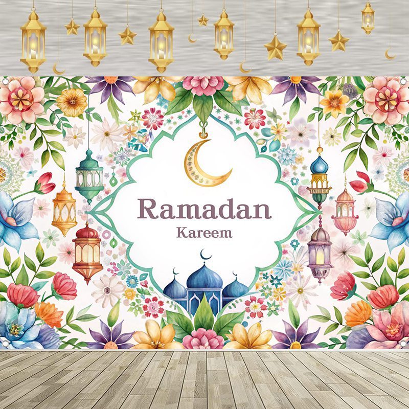 5x3ft Ramadan Kareem Banner Islamic Muslim Party Colorful Flower Moon ...