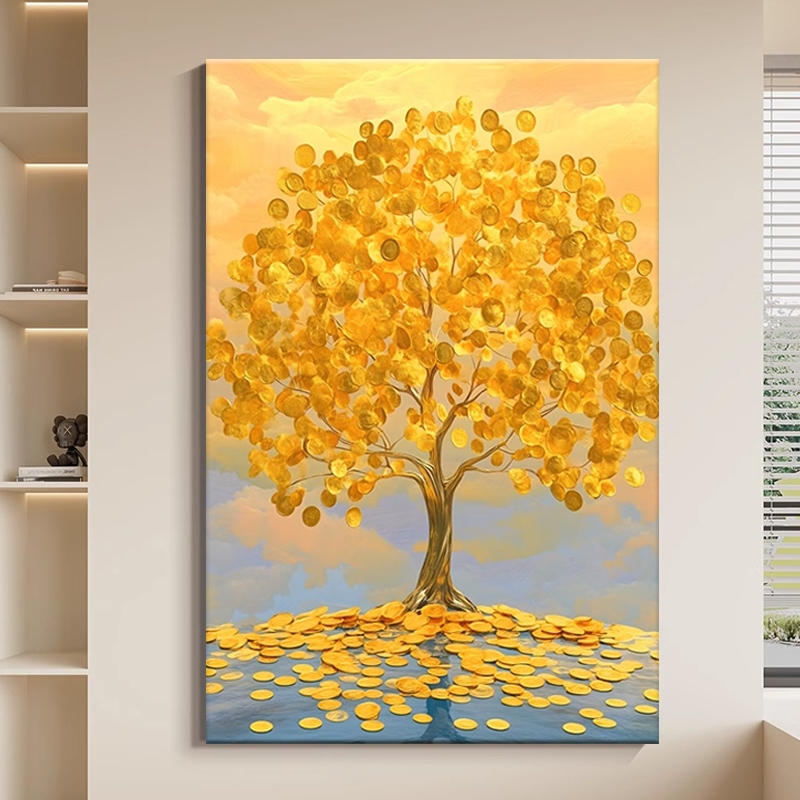 Golden Fortune Tree Feng Shui Painting Art Printing Canvas Oil Painting ...