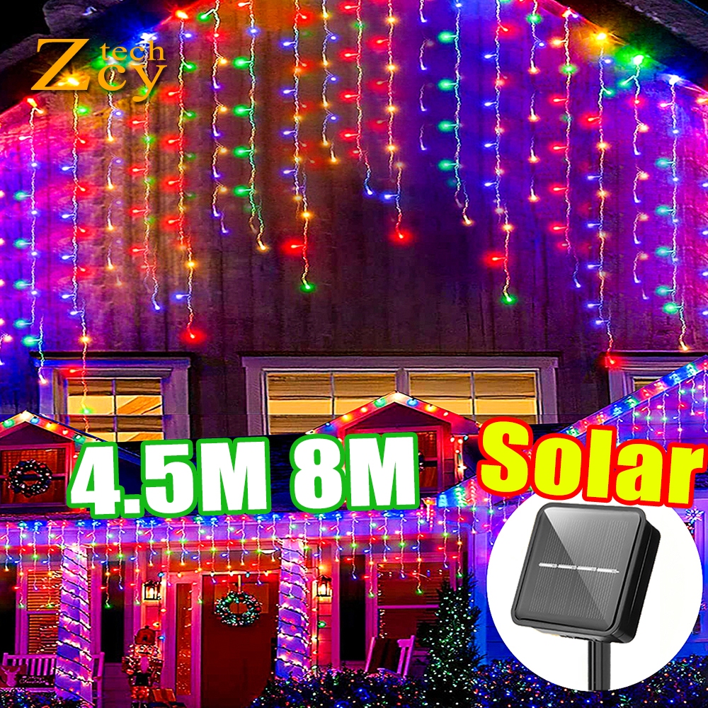 Lampu Raya Solar Curtain Lights Fairy LED Lights for Outdoor Garden ...