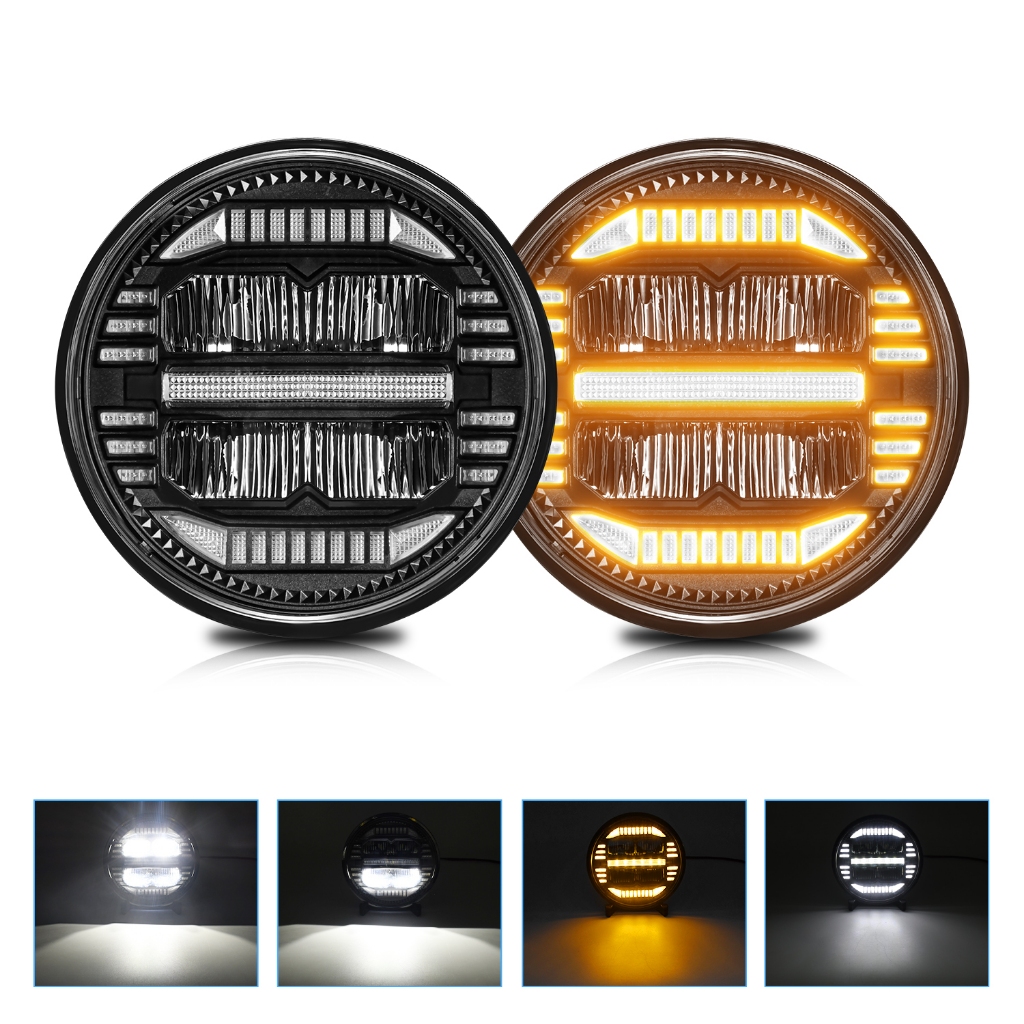 Universal 7 Inch Round LED Headlight High Low Beam DRL Turn Signal ...