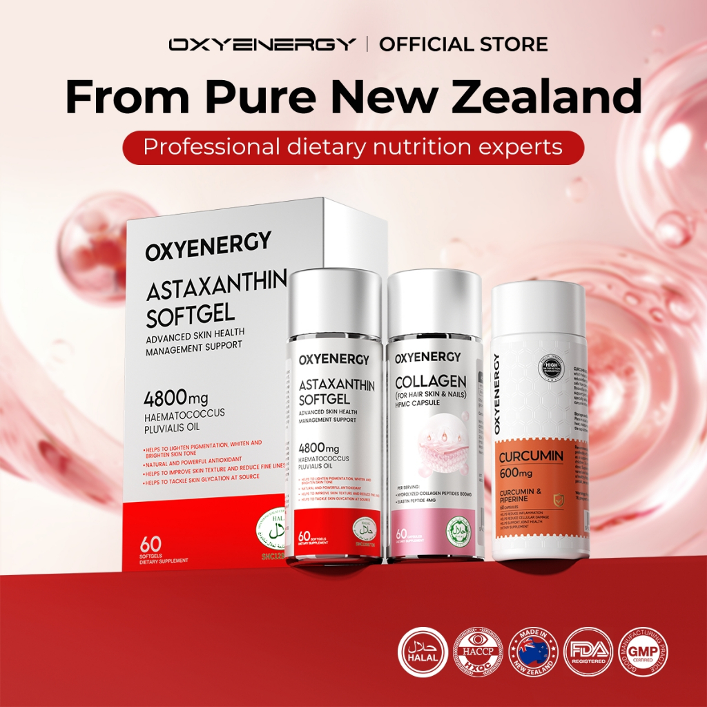 Oxyenergy Astaxanthin + Collagen + Curcumin Set Turmeric Curcumin Anti ...