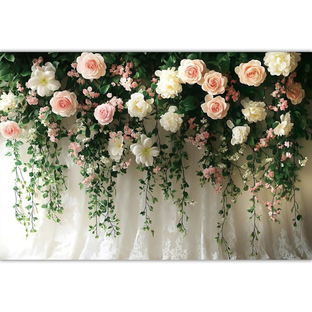 Flower Wall Photography Backdrop Spring White Rose Greenery Photography ...