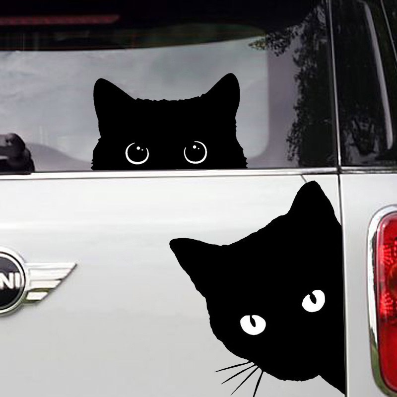 Funny Black Cartoon Peeking Cat Car Sticker Waterproof Staring Cat ...