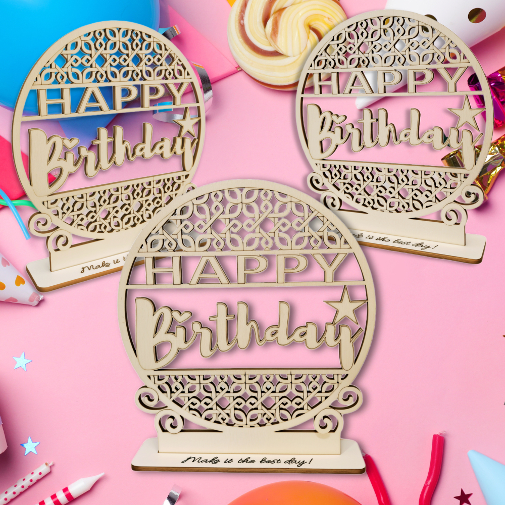 3Pcs, Wooden Happy Birthday stand, Happy Birthday Tabletop Decorations ...