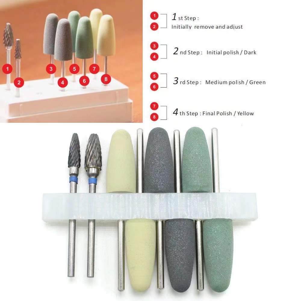 8Pcs/set Dental Resin Base Acrylic Polishing Burs Kit Polisher Rotary ...