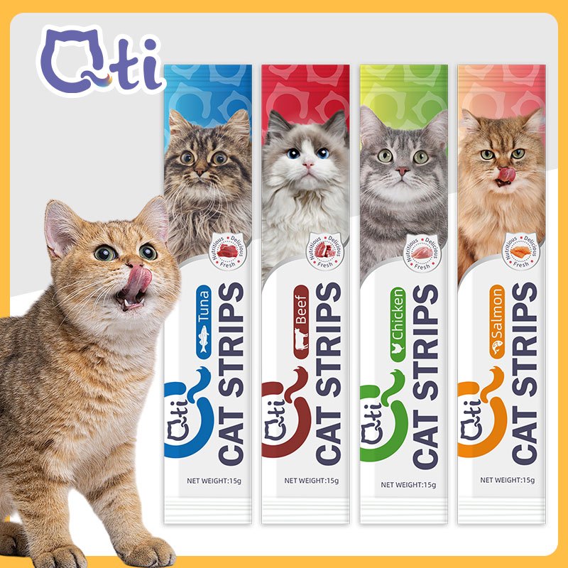 Qti 1 Stick 15g Cat Strip Snacks Treats Salmon Tuna Chicken Beef Cats ...