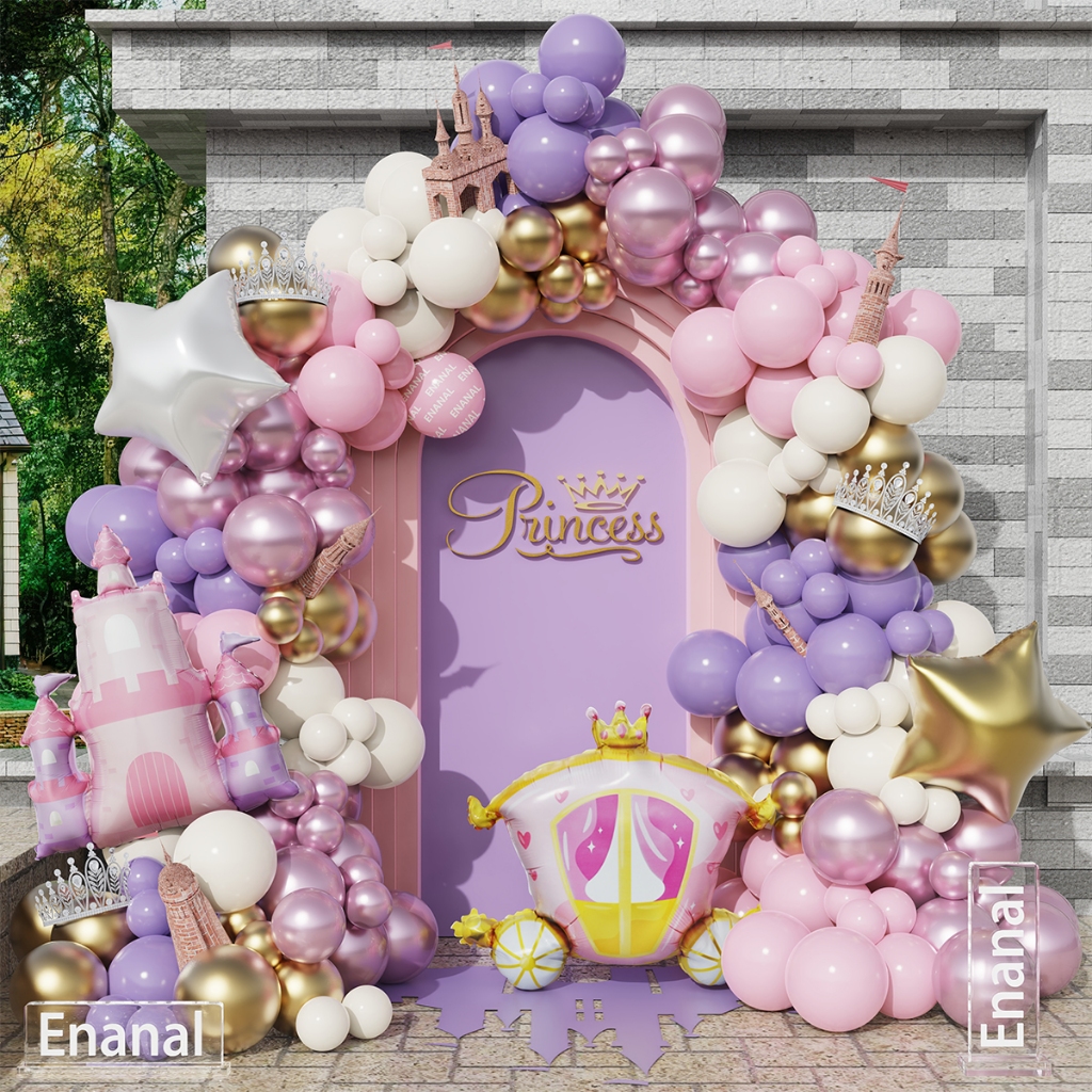 106pcs/set Princess Castle Balloon Crown Carriage Birthday Party Scene ...