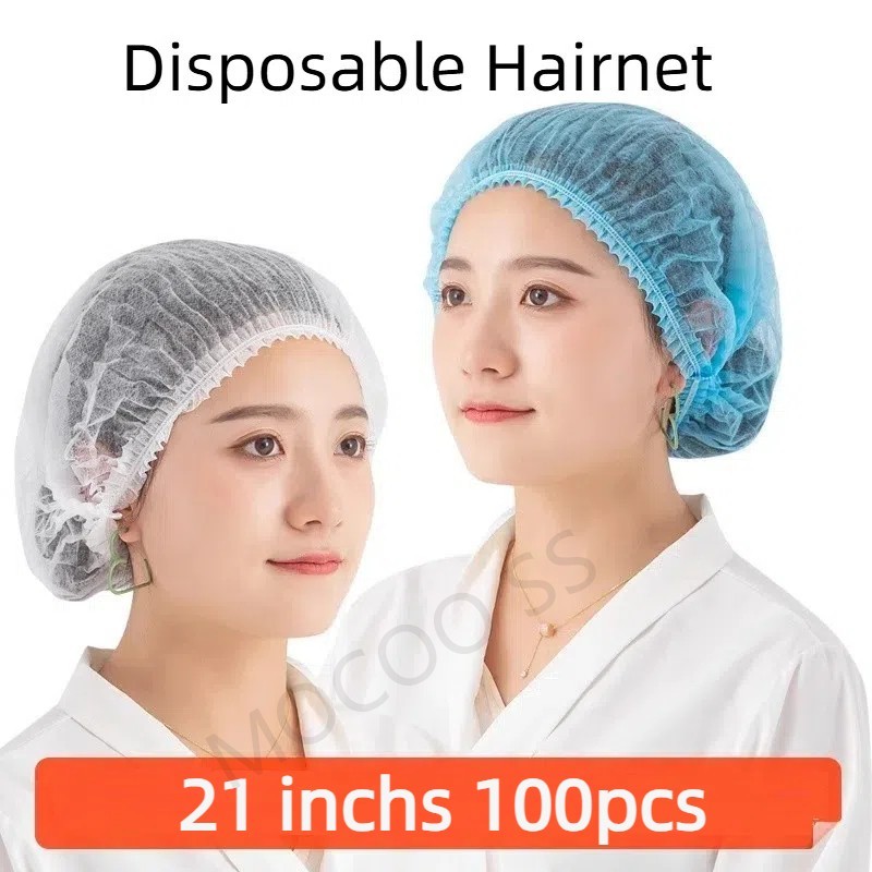Disposable Bouffant (Hair Net) Caps 100pcs 19" Double Elastic Non-Woven ...