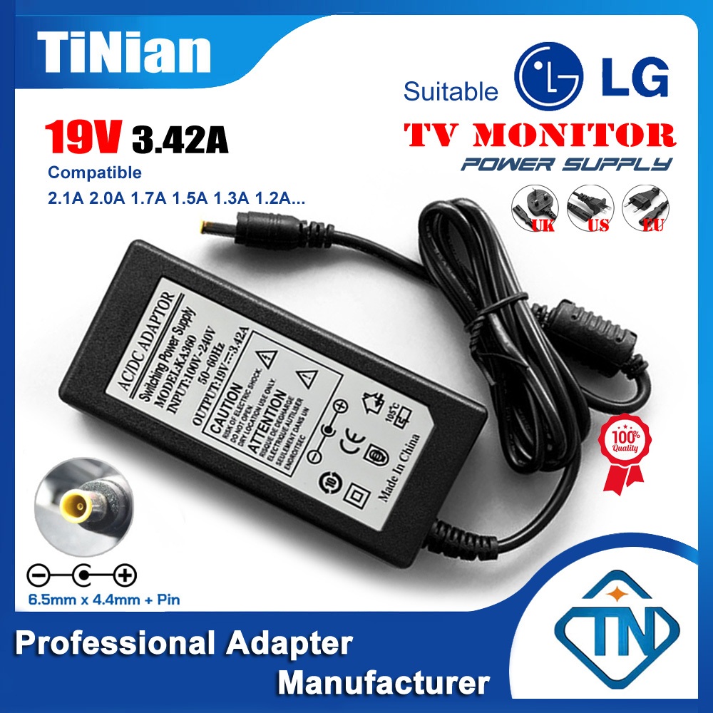 19V 3.42A Compatible 2.1A 1.7A 1.3A LCAP40 AC/DC Adapter for LG 24MP400 ...