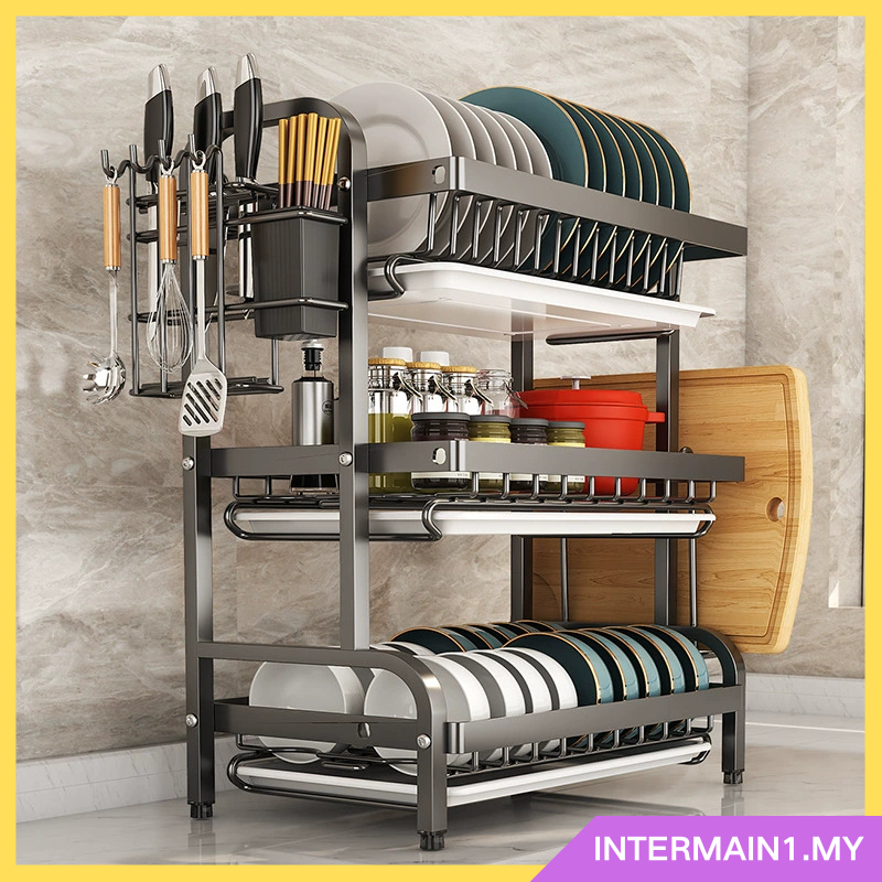 Stainless Steel Dish Rack Kitchen Dish Drainer Rack Rak Pinggan Rak ...