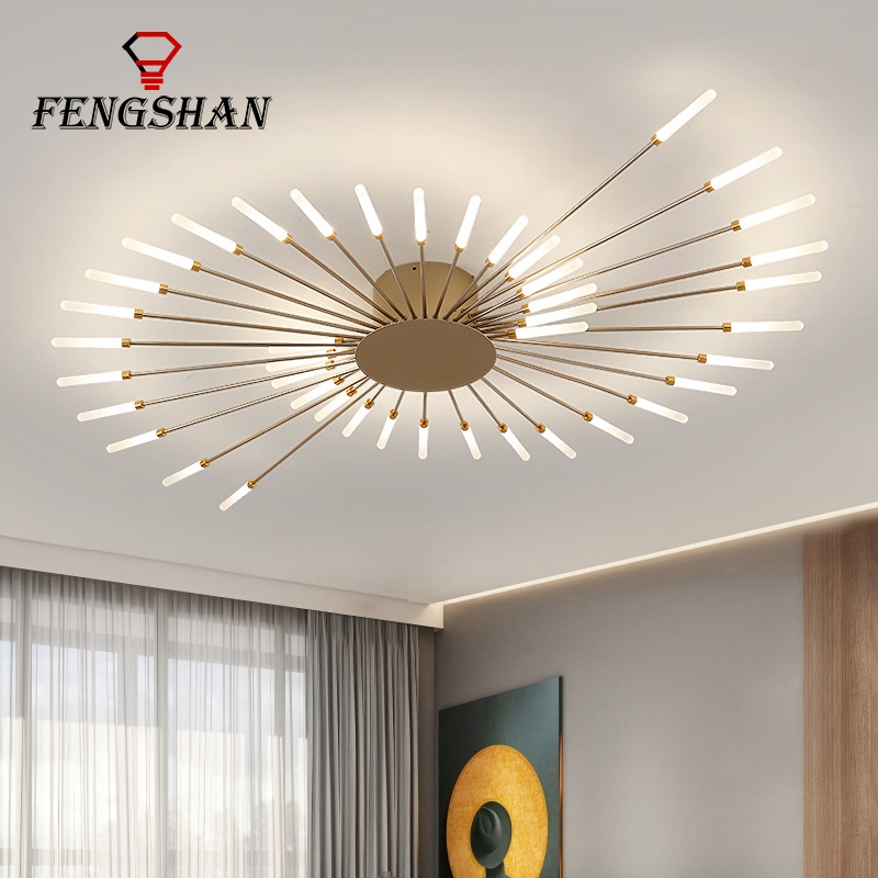 128CM Modern Fireworks Led Ceiling Light Gold Black Metal Ceiling ...