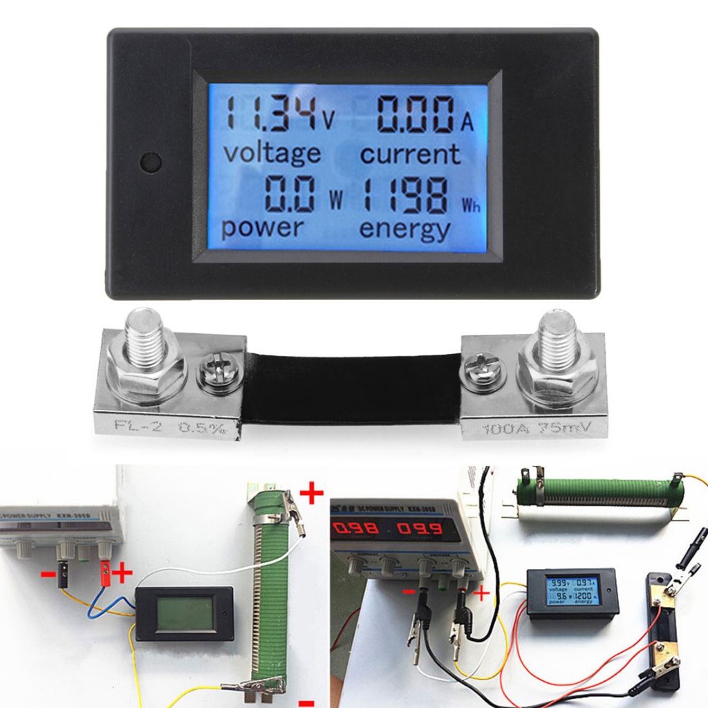 100A DC Digital Multifunction Power Meter Energy Monitor Module Voltmeter Ammeter with Shunt for ...