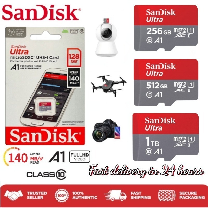 SanDisk Ultra Memory card - 150MB/s USH-1 microSD Card 128GB 256GB ...