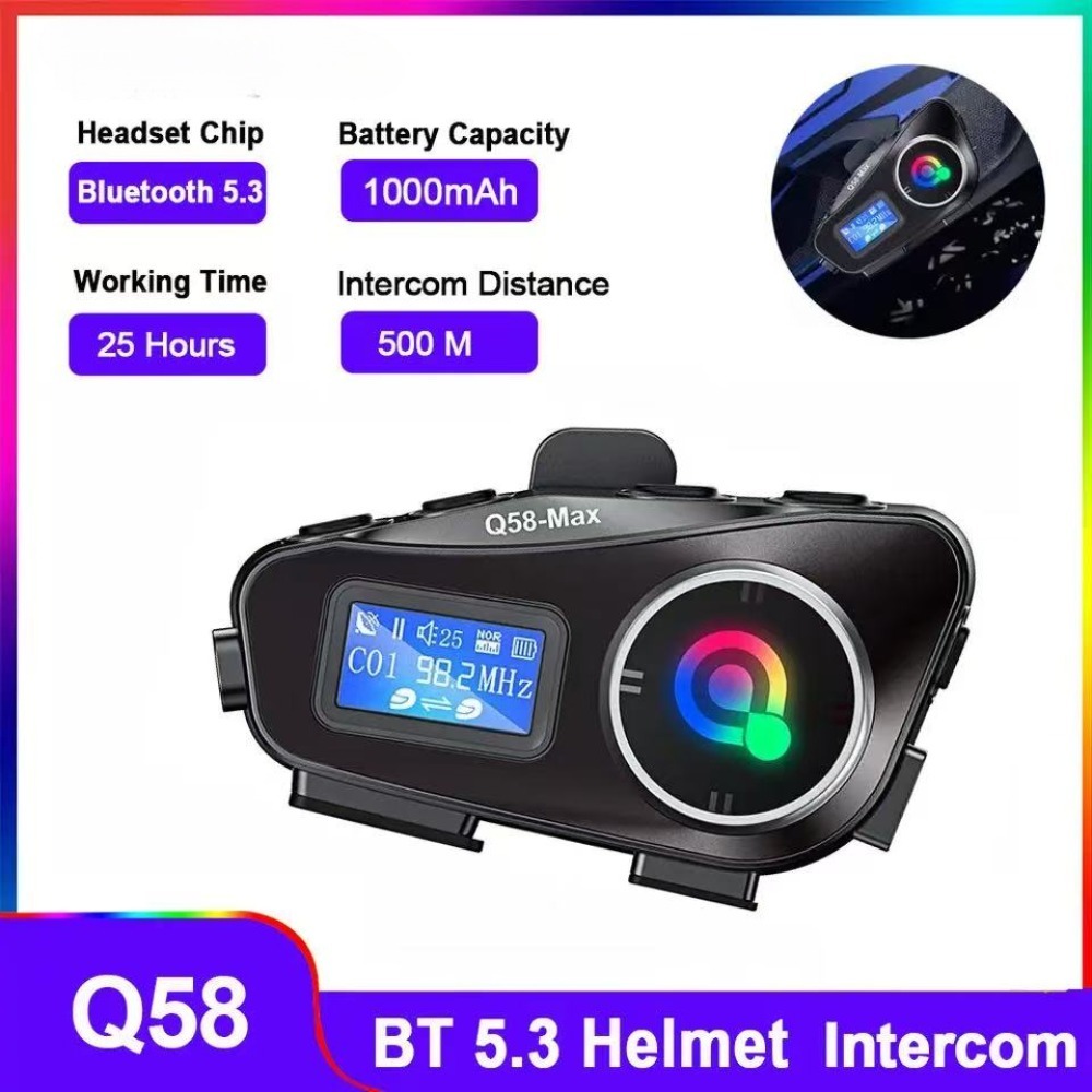 Q58 Max Motorcycle Helmet Bluetooth Intercom IP65 Waterproof Intercom Distance 500 Meters Multi ...