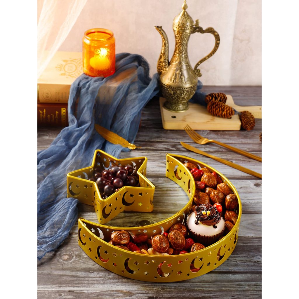 2 PCS Ramadan Serving Trays - Moon Star Shaped Eid Mubarak Dishes ...