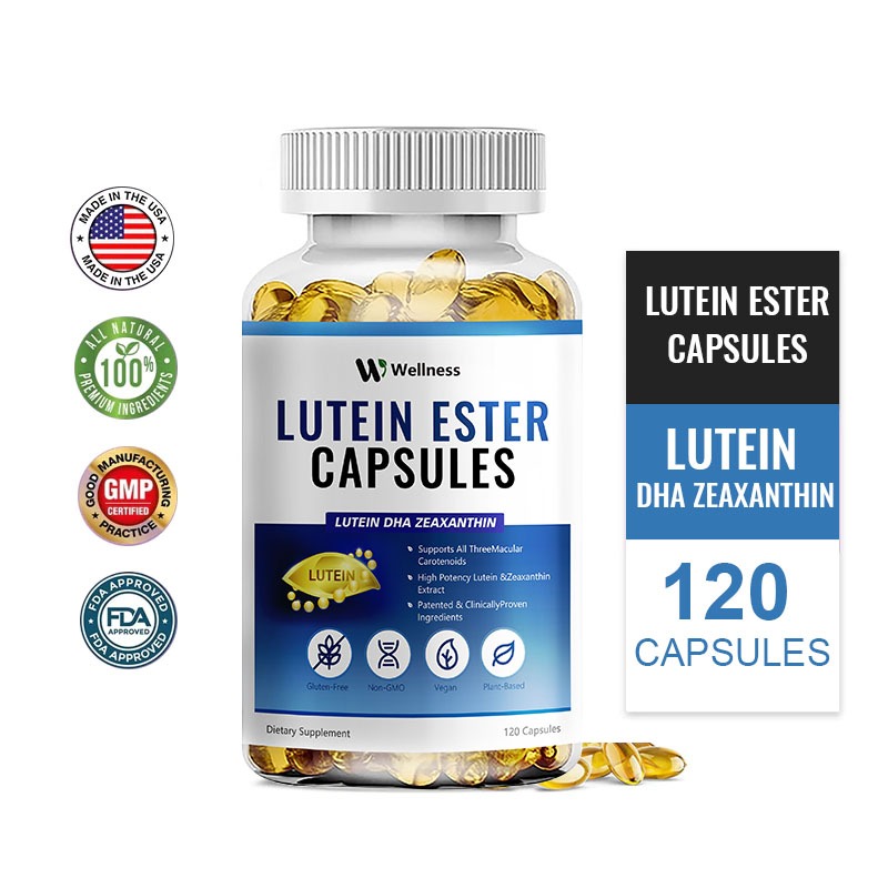 Wellnes Lutein Ester Capsules Support Complex with Lutein Zeaxanthin Plus Vitamin E, Bilberry ...