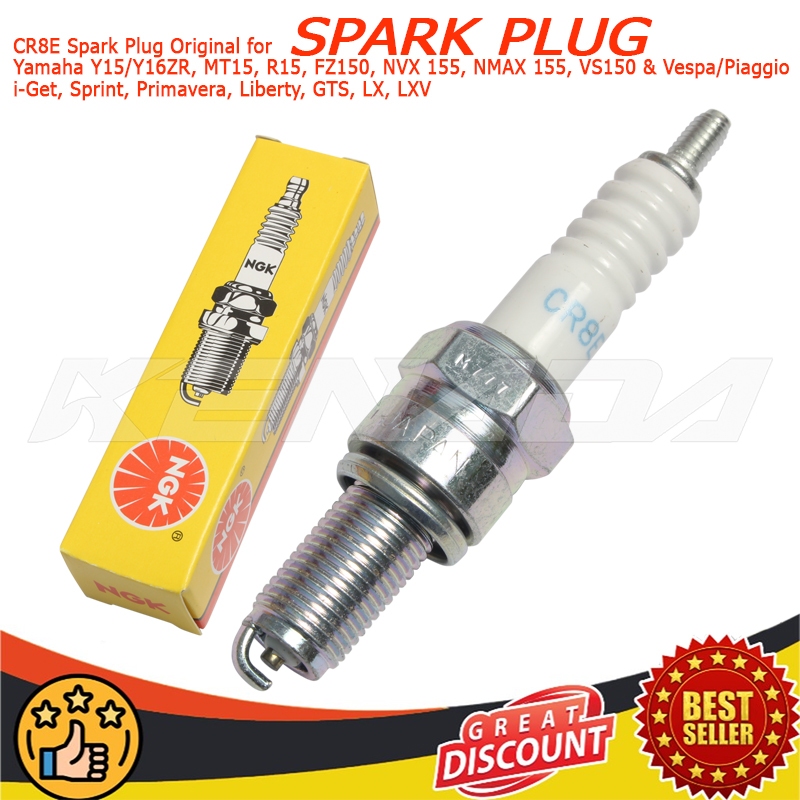 CR8E Spark Plug for Y15/Y16ZR, MT15, R15, FZ150, NVX 155, NMAX 155 ...
