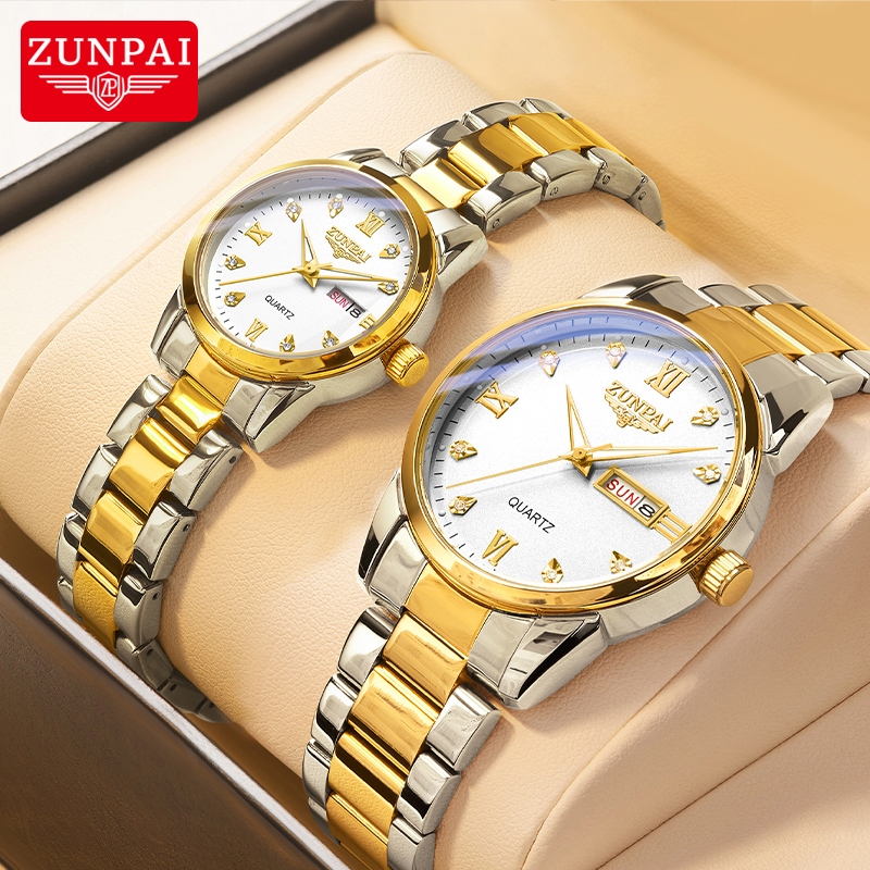 ZUNPAI Couple Watch Waterproof Quartz Original Stainless Steel Gift ...