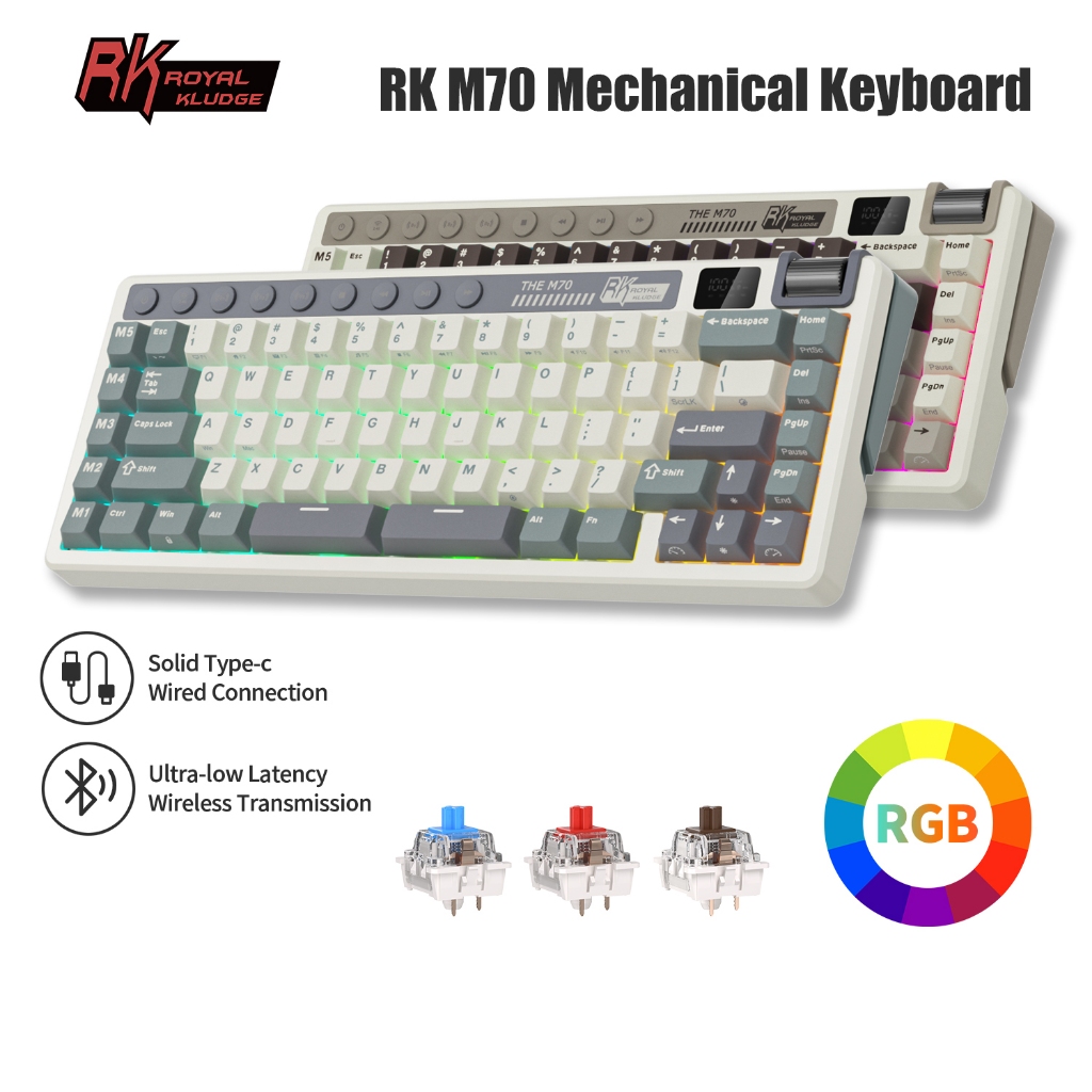 Royal Kludge RK M70 Tri-Mode Wireless With TFT Screen Gasket 73 Key Hot ...