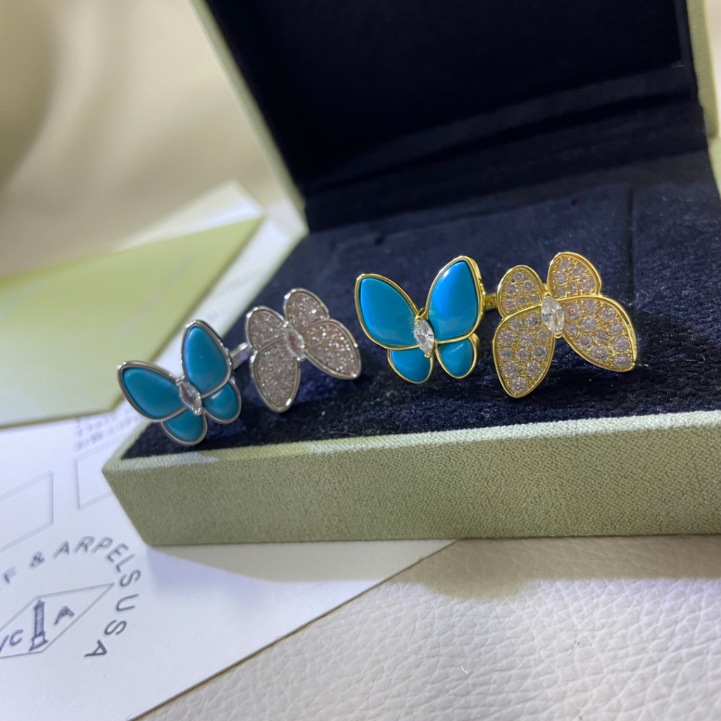 2025 New Light Blue Turquoise Butterfly Band Diamond Opening Ring ...