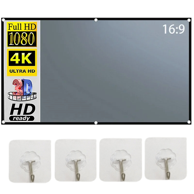 Projector Screen Portable Anti-Light 16:9 Foldable HD 4K Projectior ...