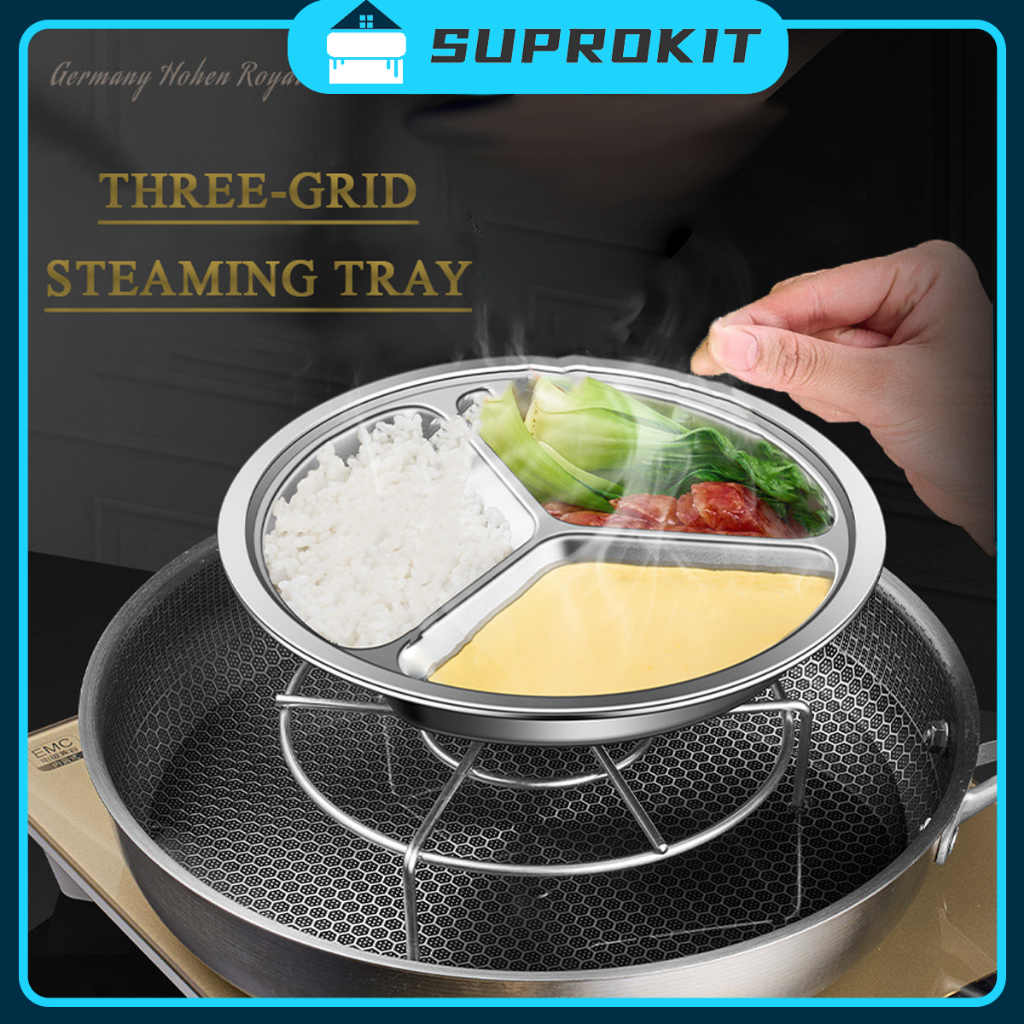 Stainless Steel Steaming Tray Fan-shaped Steamer Tray with Three Grid ...