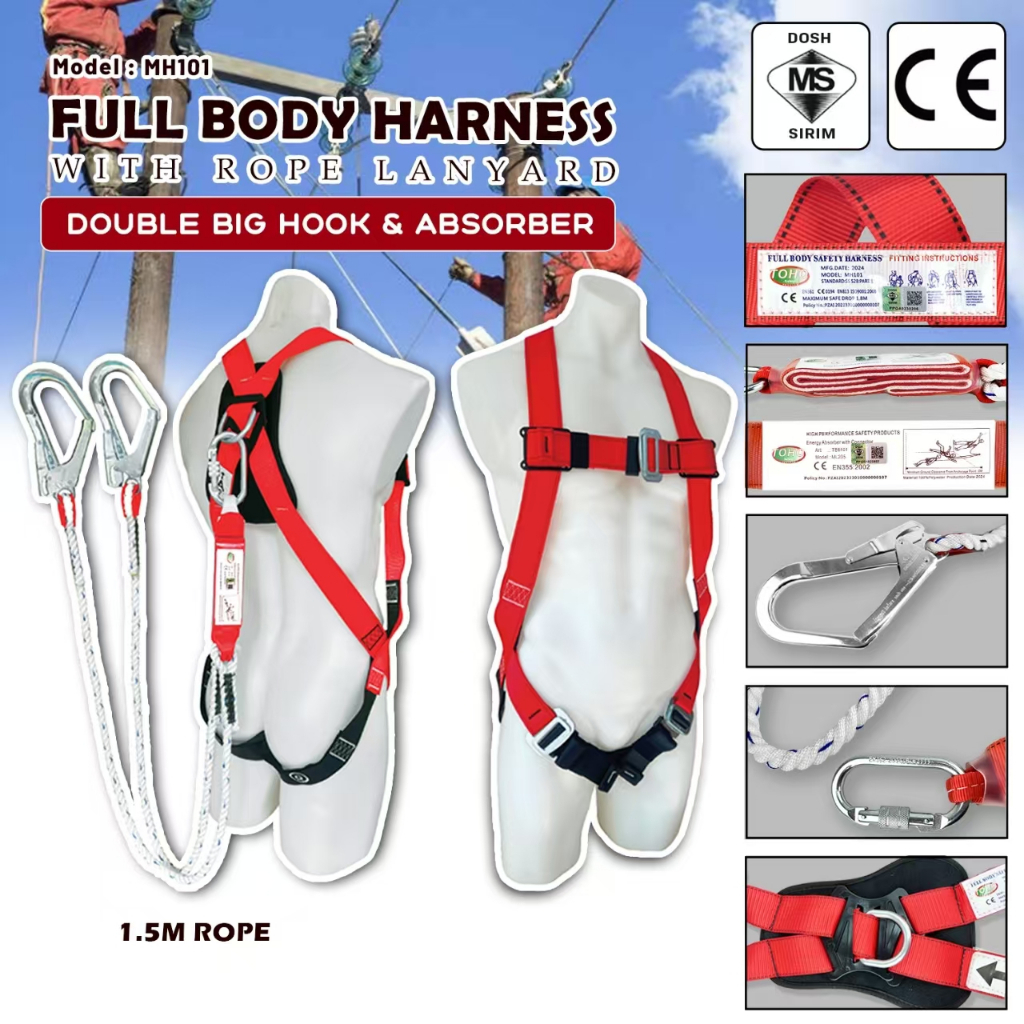 (NO SIRIM DOSH) TOHO Full Body Safety Harness Lanyard Rope Double Big ...