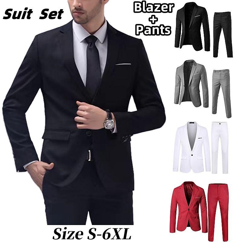 Men Blazer Pants Set 2 piece Suit Tuxedo Formal Business Wedding ...