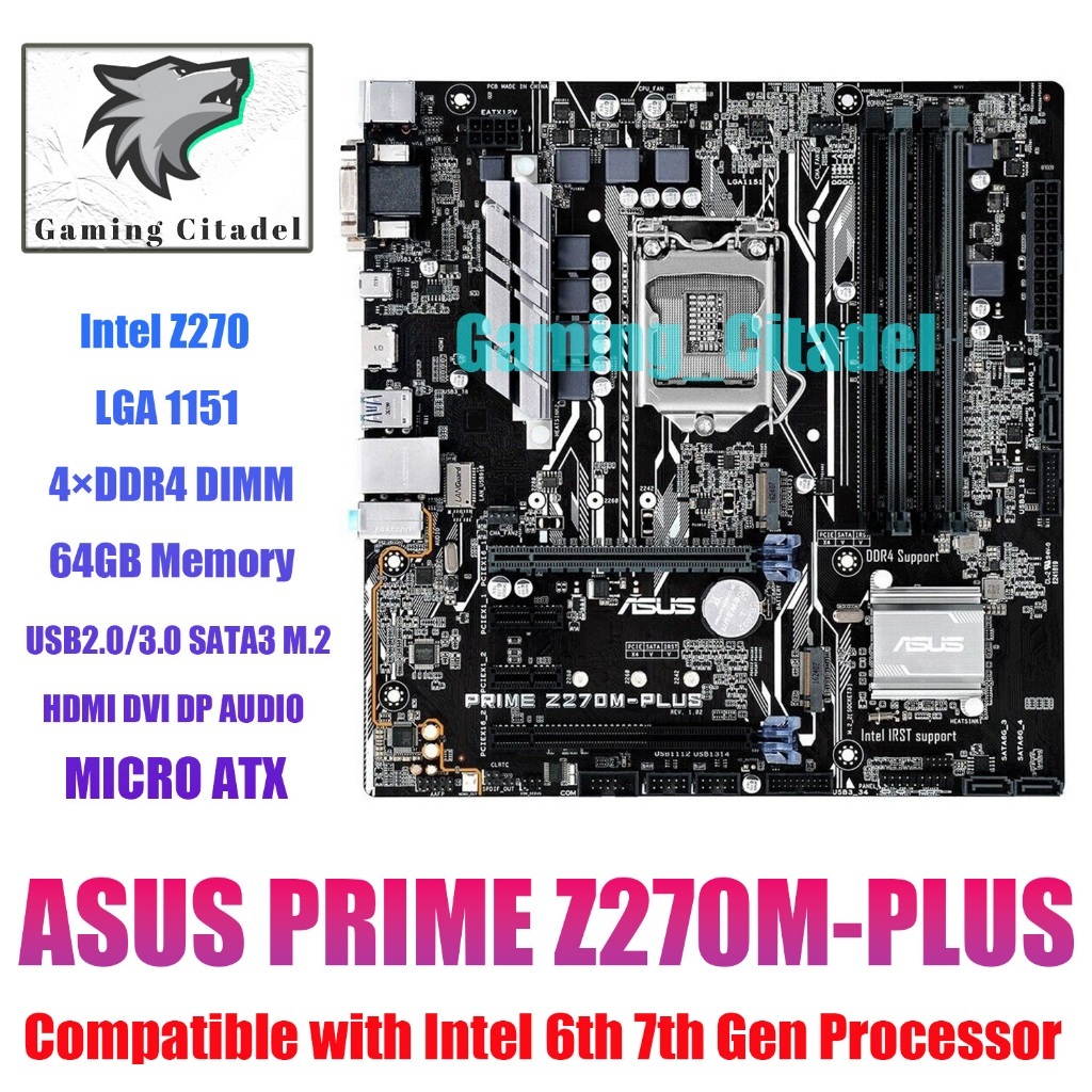ASUS PRIME Z270M-PLUS Motherboard M-ATX Intel Z270 LGA1151 DDR4 SATA3 ...