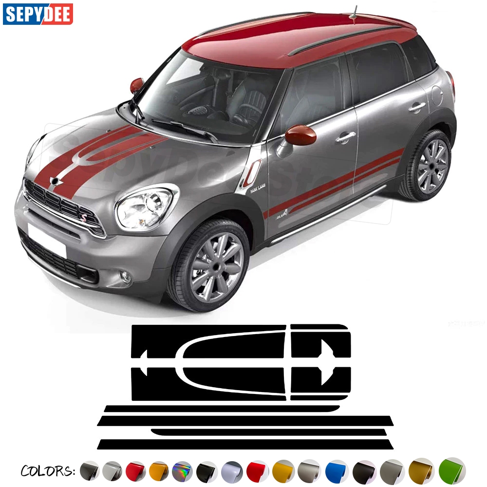 Car Hood Decal Engine Cover Trunk Body Kit Vinyl Side Stripes Skirt Sticker For MINI Countryman ...