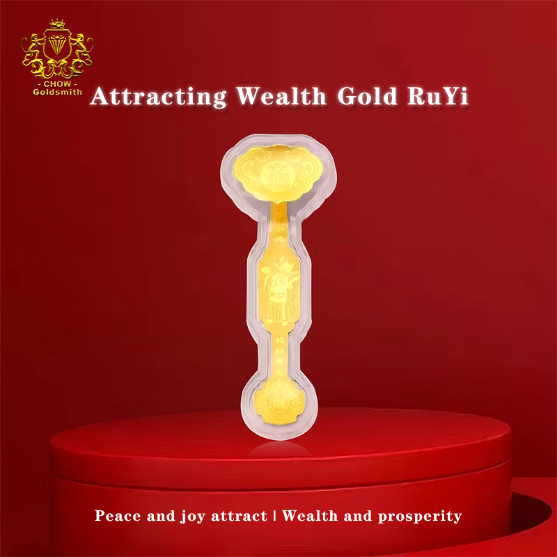 【CHOW Goldsmith】Au999 Pure Gold RuYi Gold Bar Set (0.2g) Attracting Wealth Gold Ruyi Gift Box ...