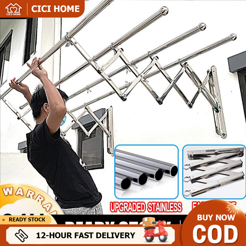 【Ready stock】3/4/5 Bar Stainless Steel Retractable Wall Mounted Clothes ...