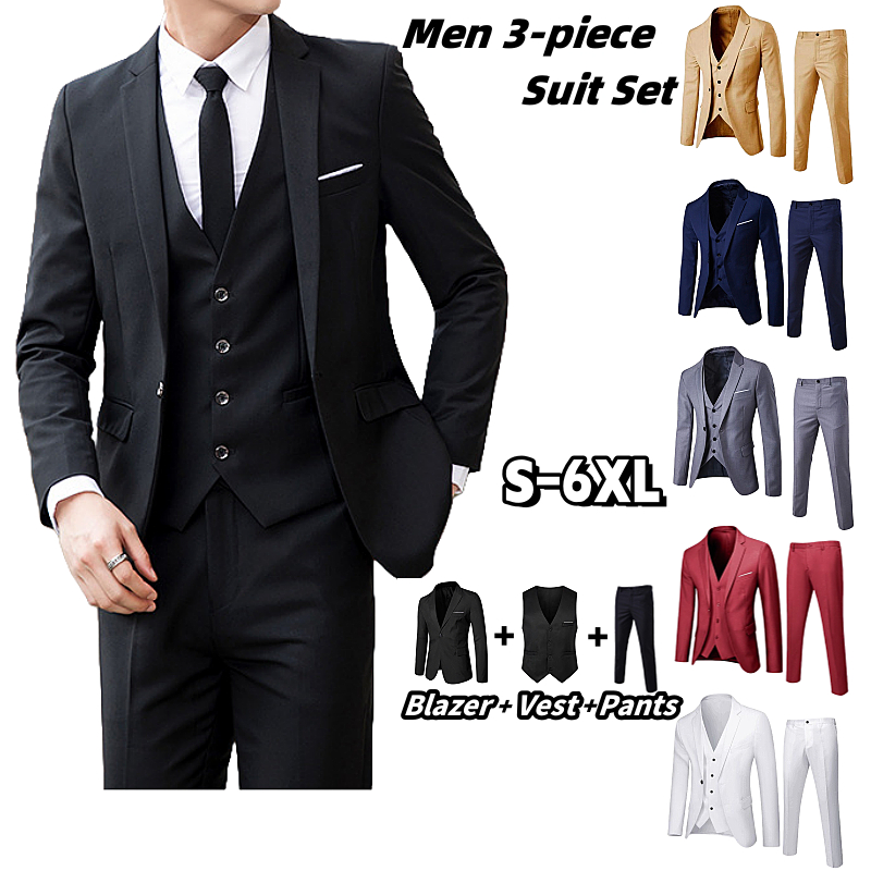 🔥Local Delivery🚚Plus Size Men 3 Piece Suit Set Blazer Lelaki Set Baju ...