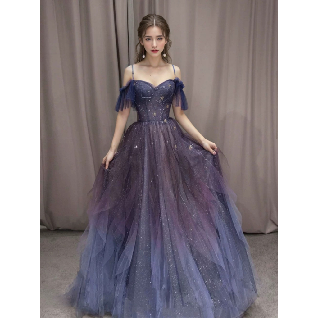 2025 Off-Shoulder Evening Gown – Star & Moon Embellished Long Dress ...
