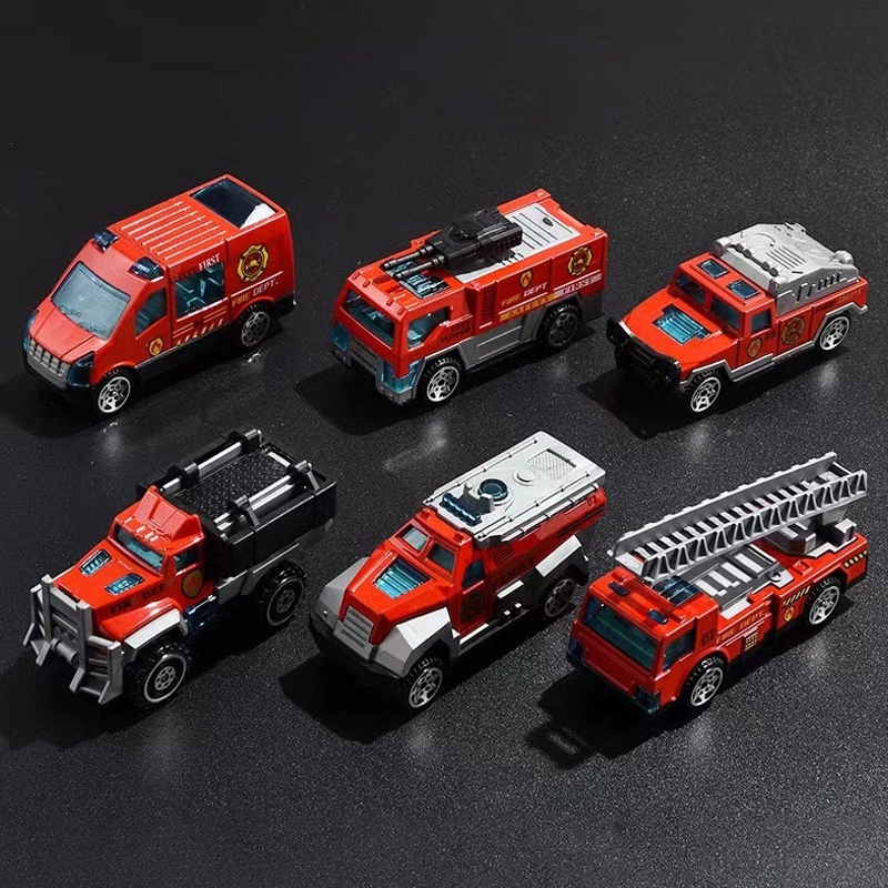 6pcs Alloy Fire Truck Rescue Truck Swat Truck Ladder Truck Model Mini ...