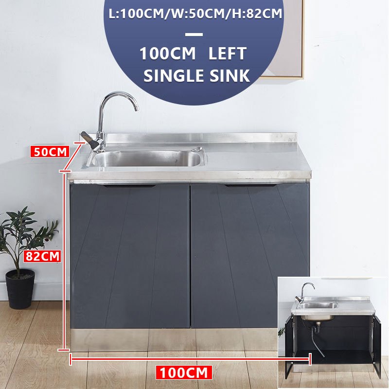 Ready Stock！Grey Industrial Kitchen Stainless Steel Sink Cabinet Table ...