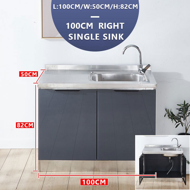 Ready Stock！Grey Industrial Kitchen Stainless Steel Sink Cabinet Table ...