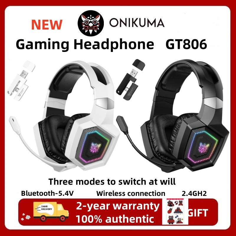 Onikuma GT806 White Gaming Earphones Wireless Bluetooth 5.4V/2.4GH2 ...