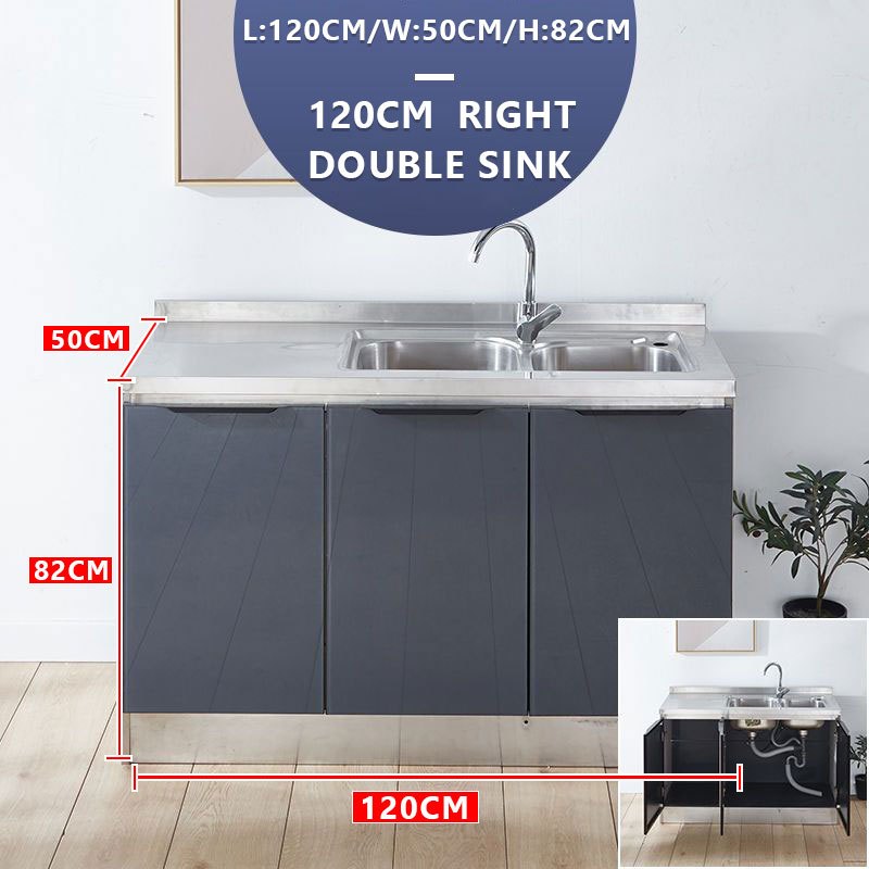 Ready Stock！Grey Industrial Kitchen Stainless Steel Sink Cabinet Table ...