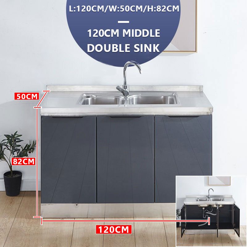 Ready Stock！Grey Industrial Kitchen Stainless Steel Sink Cabinet Table ...