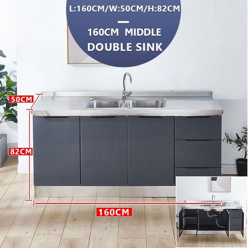 Ready Stock！Grey Industrial Kitchen Stainless Steel Sink Cabinet Table ...