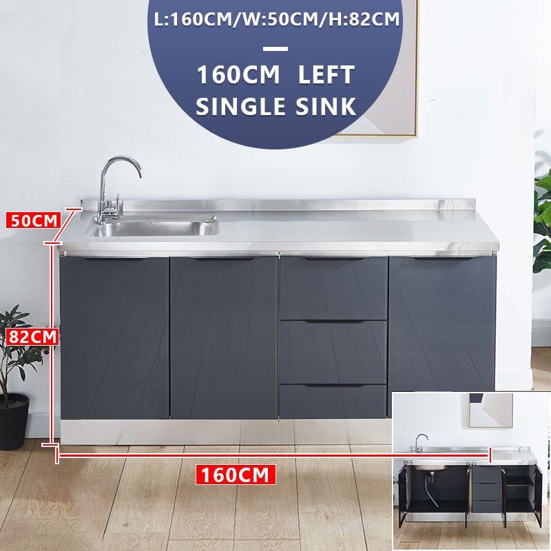 Ready Stock！Grey Industrial Kitchen Stainless Steel Sink Cabinet Table ...