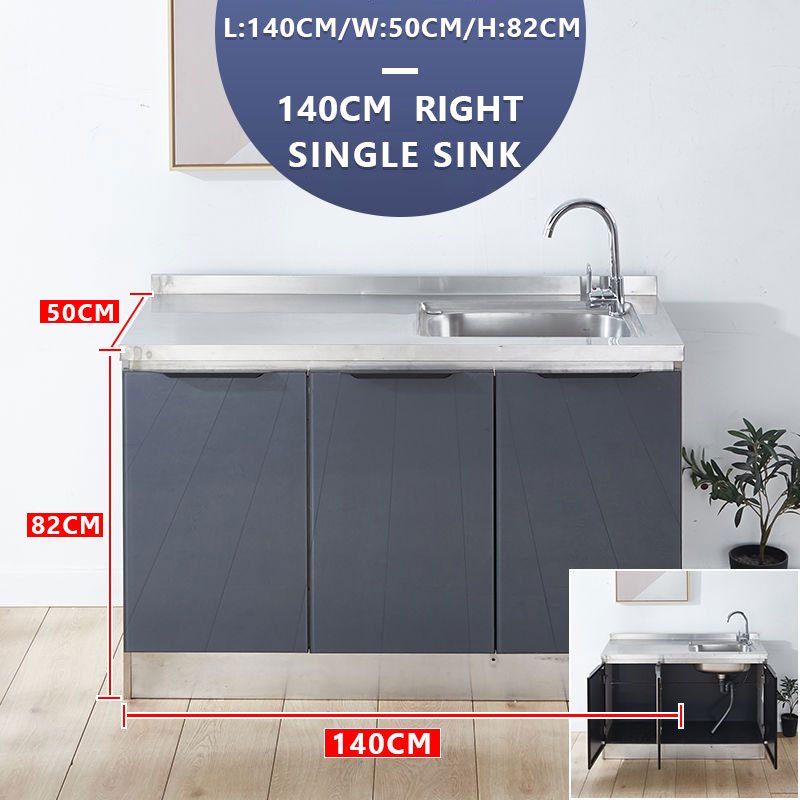 Ready Stock！Grey Industrial Kitchen Stainless Steel Sink Cabinet Table ...