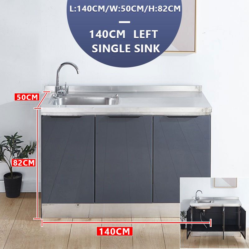 Ready Stock！Grey Industrial Kitchen Stainless Steel Sink Cabinet Table ...